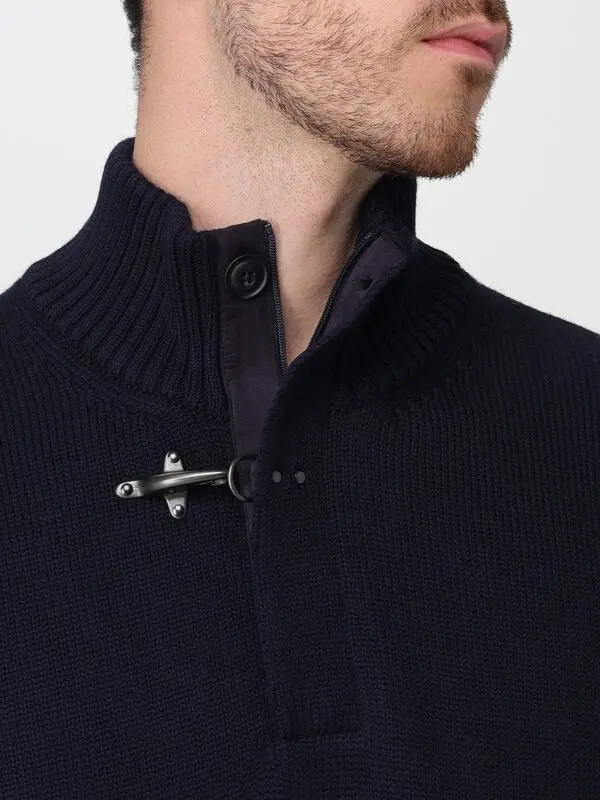FAY Wool Long-sleeved Turtleneck With Iconic Toggle Fastening - Navy