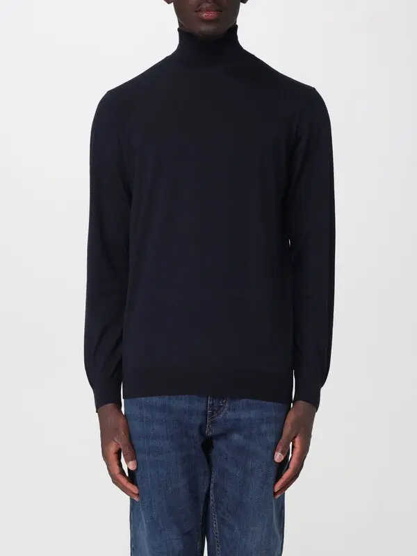 DRUMOHR Long-sleeved Turtleneck In Fine Super 140's Virgin Wool - Navy
