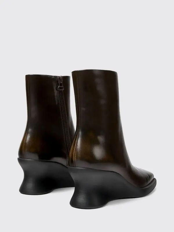 Camper Louise Smooth Leather Wedge Ankle Boots With Squared Toe - Brown