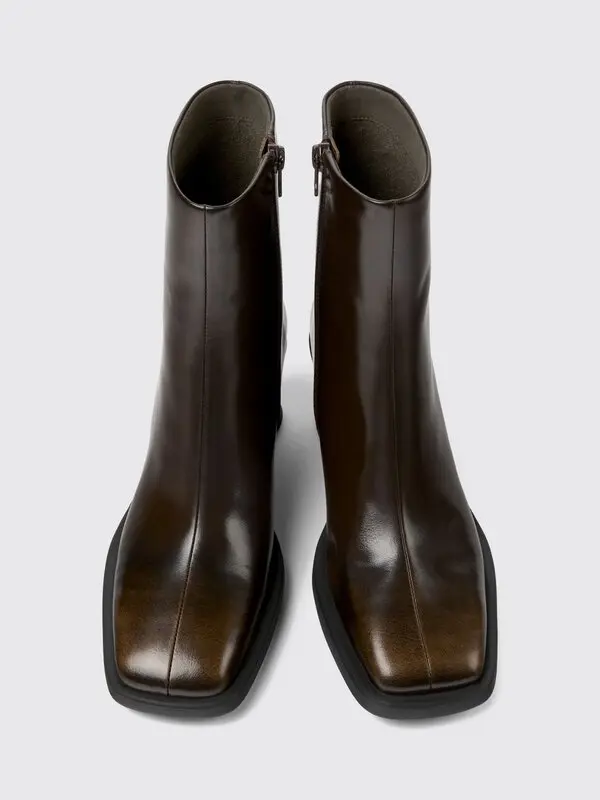 Camper Louise Smooth Leather Wedge Ankle Boots With Squared Toe - Brown