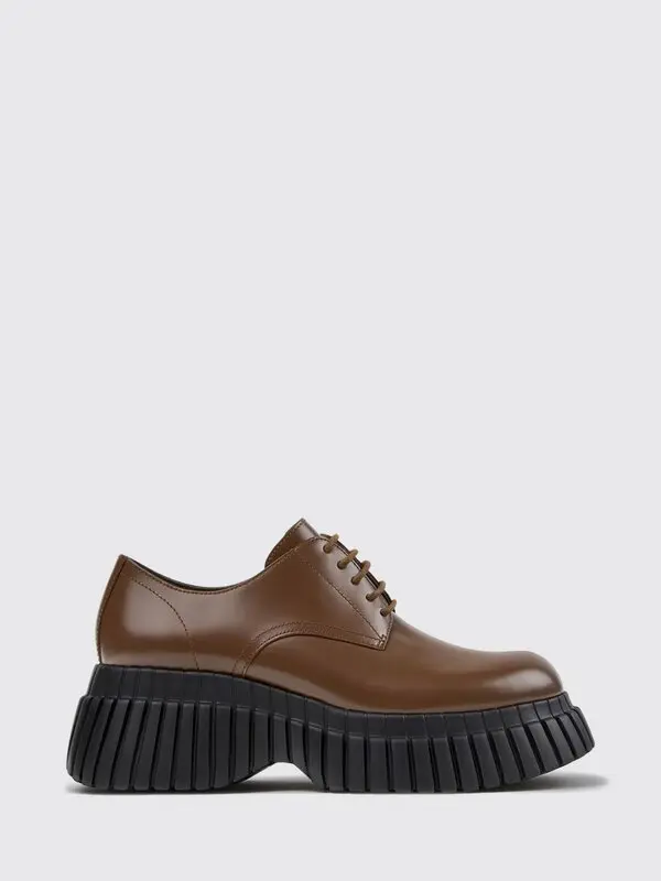 Camper Brushed Leather Derby Shoes With Medium Heel And Extralight Sole - Brown