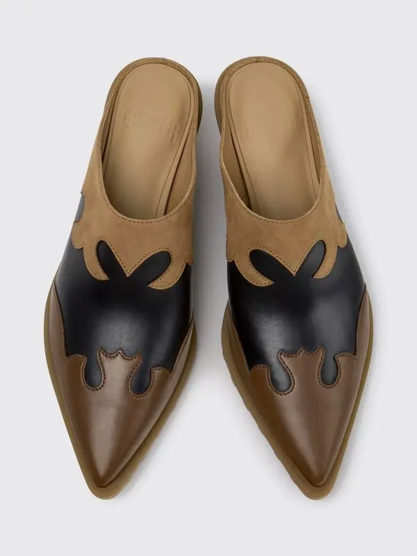 Camper Anita Smooth Calfskin Mules With Low Flared Heel - Multicolor
