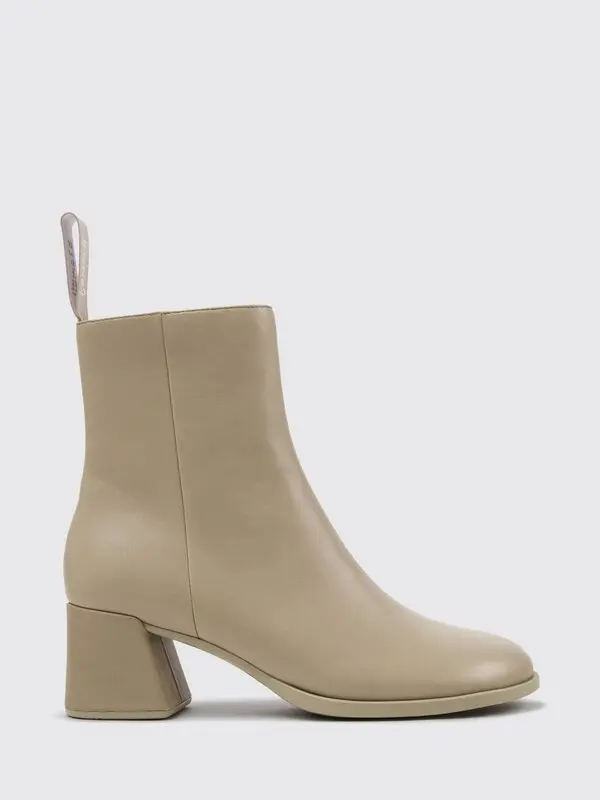 Camper Kora Smooth Leather Ankle Boots With Block Heel And Side Zip - Beige