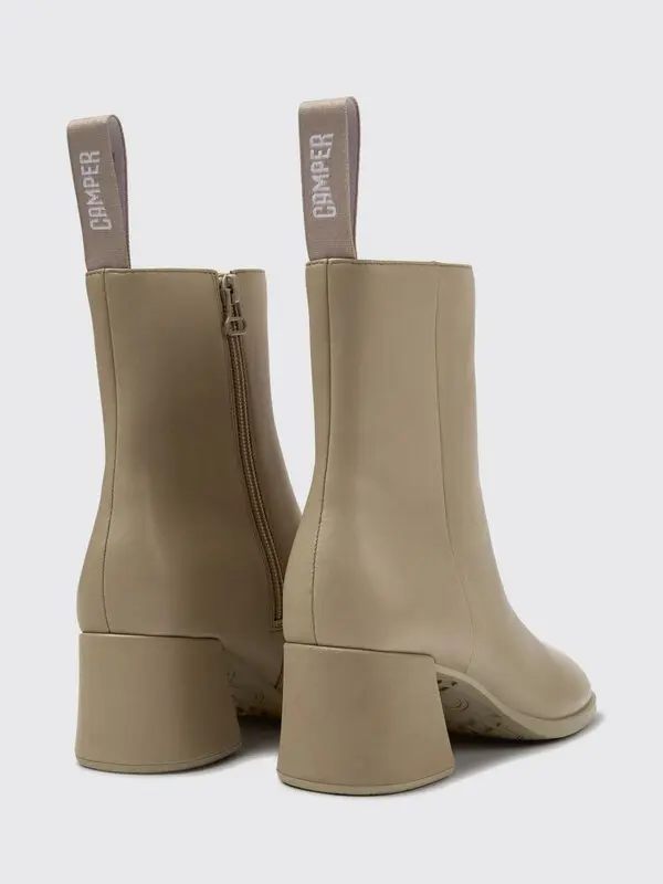 Camper Kora Smooth Leather Ankle Boots With Block Heel And Side Zip - Beige