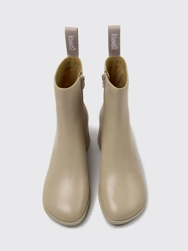 Camper Kora Smooth Leather Ankle Boots With Block Heel And Side Zip - Beige
