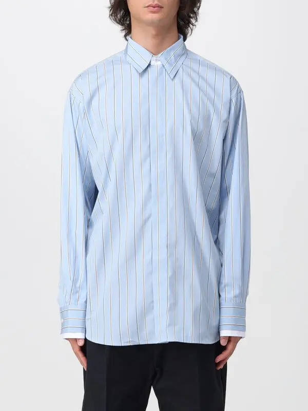 AMI Paris Relaxed Fit Striped Cotton Shirt With French Collar