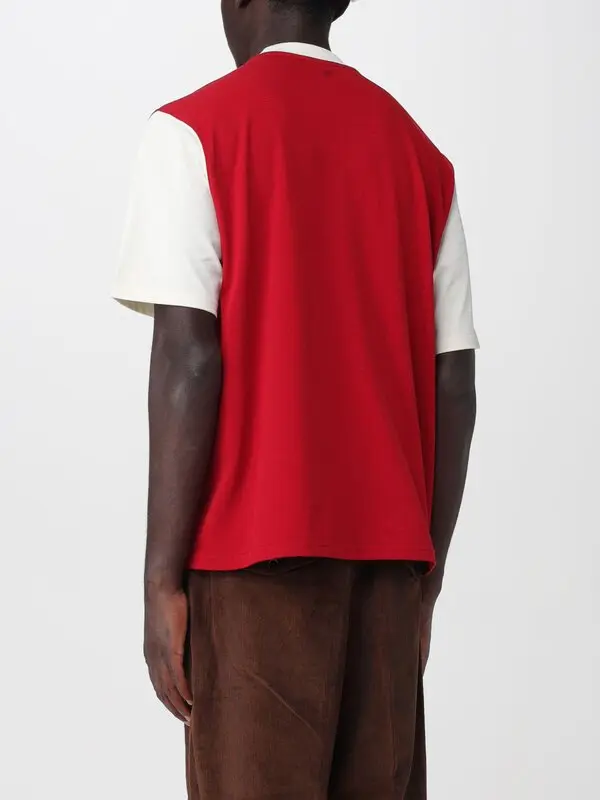 AMI Paris Two-tone Logo Print Cotton T-shirt - Ruby