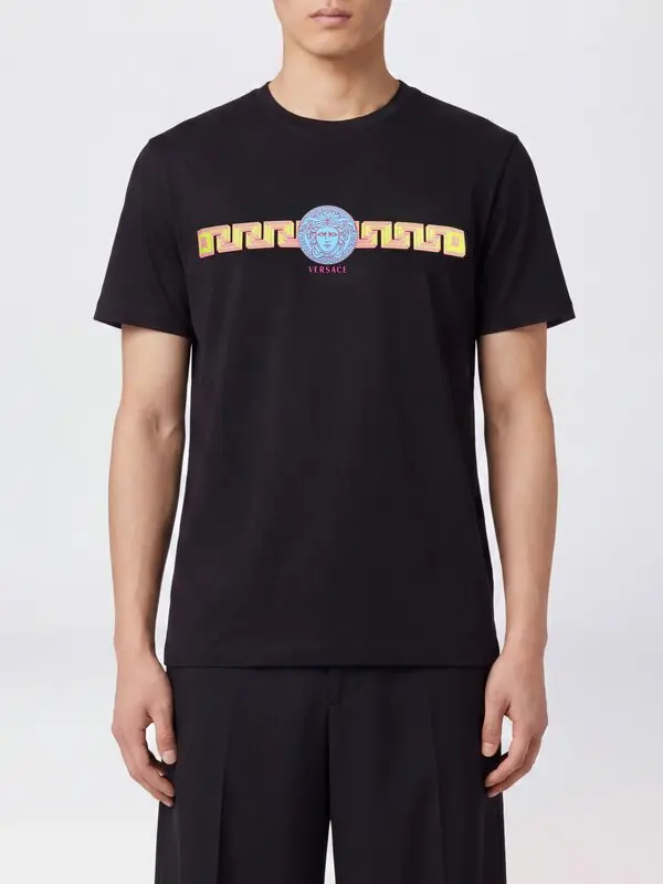 Versace Cotton T-shirt With Medusa Logo And Greca Pattern Print