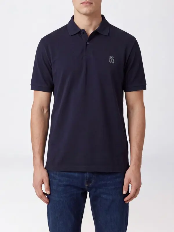 Brunello Cucinelli Short-sleeved Cotton Polo With Embroidered Logo - Blue