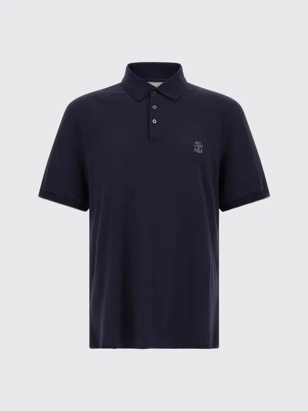 Brunello Cucinelli Short-sleeved Cotton Polo With Embroidered Logo - Blue