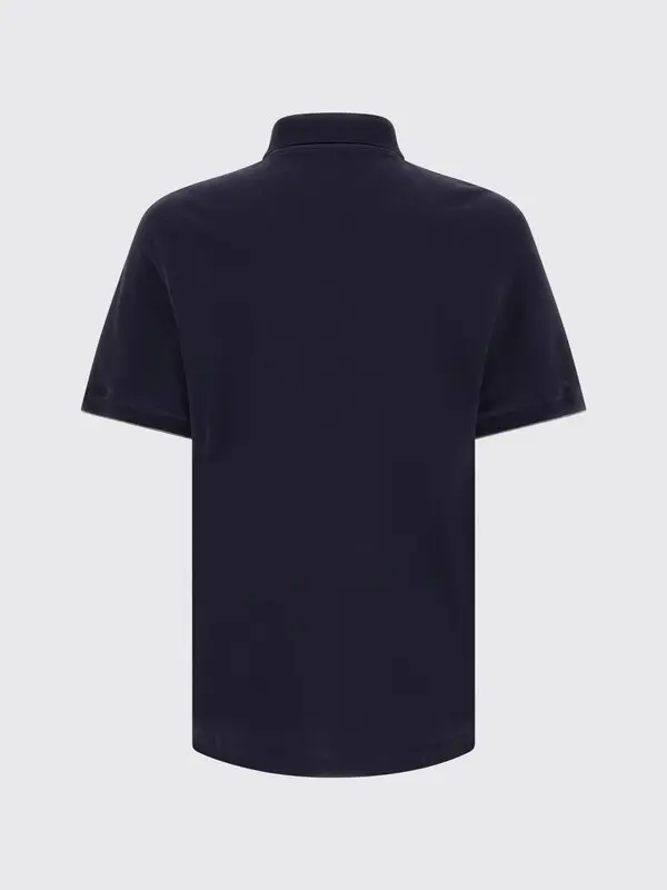 Brunello Cucinelli Short-sleeved Cotton Polo With Embroidered Logo - Blue