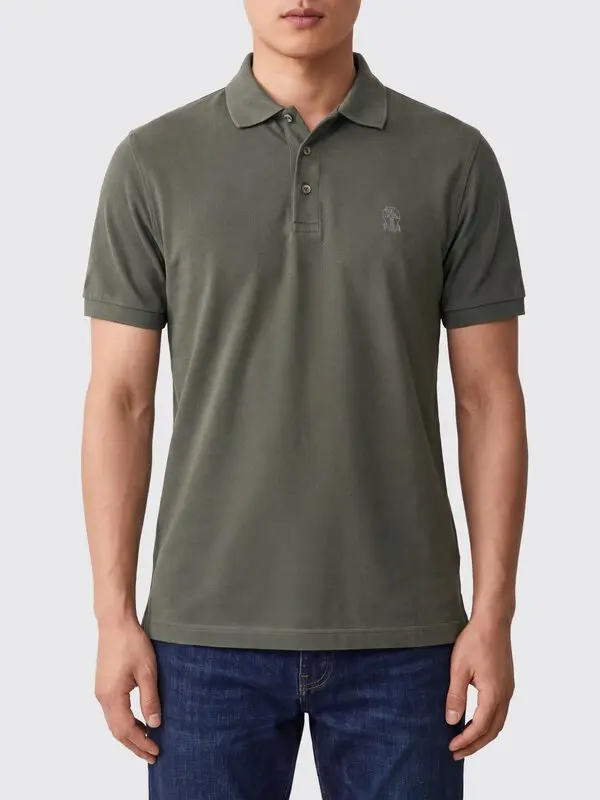 Brunello Cucinelli Short-sleeved Cotton Polo With Embroidered Logo - Grey