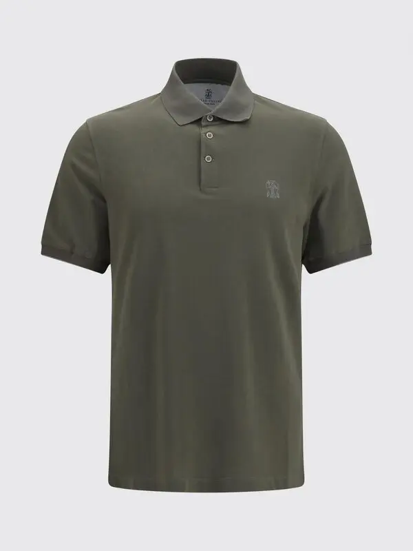 Brunello Cucinelli Short-sleeved Cotton Polo With Embroidered Logo - Grey