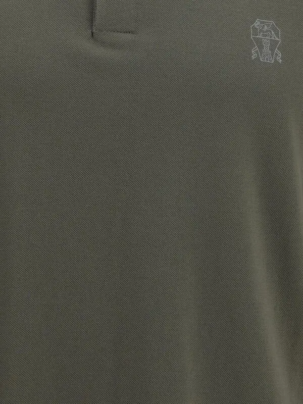 Brunello Cucinelli Short-sleeved Cotton Polo With Embroidered Logo - Grey