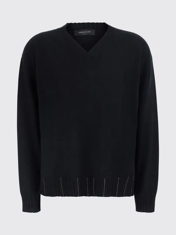 Fabiana Filippi Wool Silk Cashmere V-neck Sweater With Jewel Detail