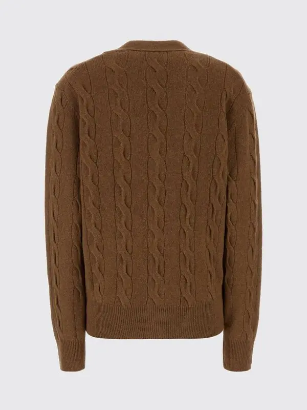 AMI Paris V-neck Merino Wool Cardigan With Patch Pockets - Camel