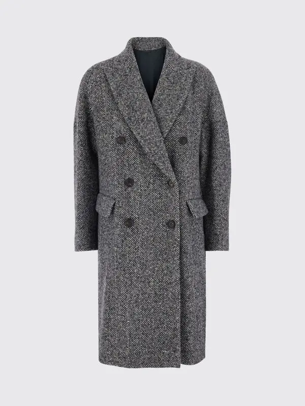 Brunello Cucinelli Relaxed Fit Double-breasted Wool Blend Coat With Lapels - Grey