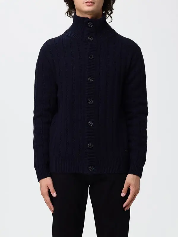 BROOKSFIELD Button-up Ribbed Wool Cardigan - Blue