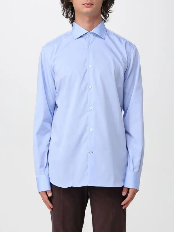 BROOKSFIELD French Collar Classic Shirt In Cotton Poplin - Gnawed Blue