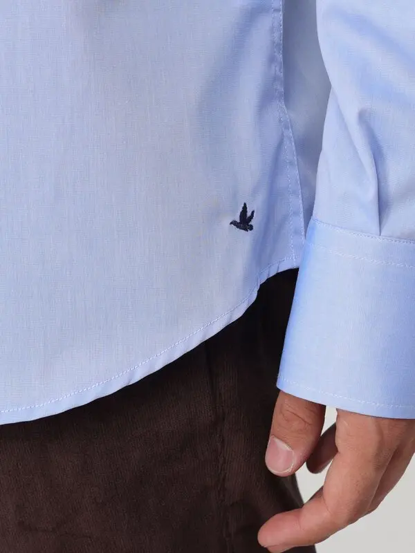BROOKSFIELD French Collar Classic Shirt In Cotton Poplin - Gnawed Blue