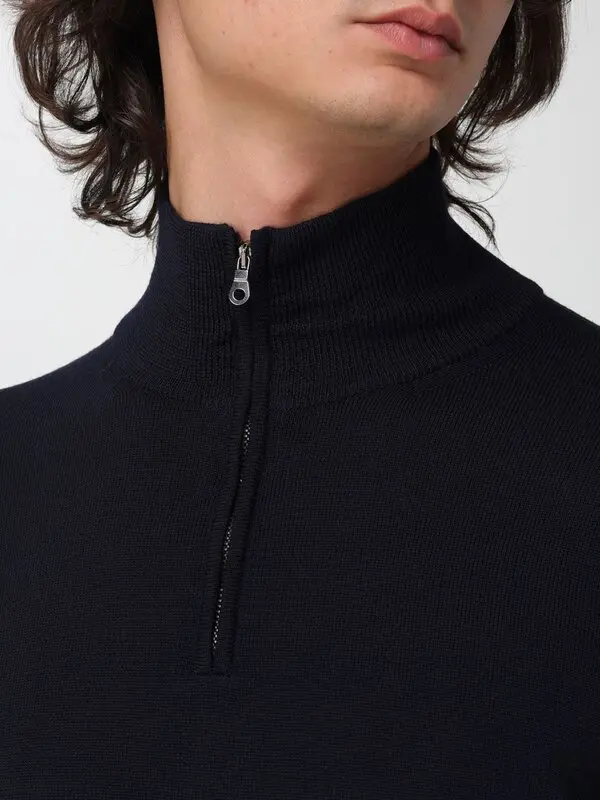 BROOKSFIELD Half-zip Wool Turtleneck Sweater With High Neck - Navy