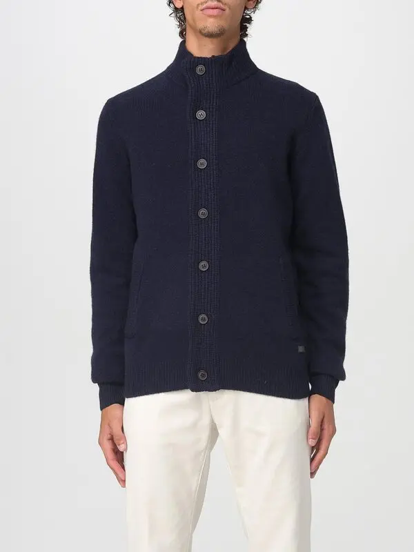 Barbour Pure Wool High Neck Button-up Cardigan - Navy