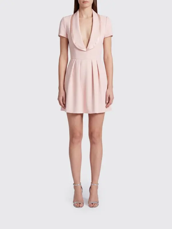 Elisabetta Franchi Flared Crêpe Mini Dress With Shawl Collar And Short Sleeves - Nude
