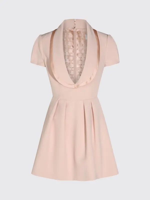 Elisabetta Franchi Flared Crêpe Mini Dress With Shawl Collar And Short Sleeves - Nude