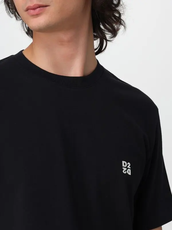 Dsquared2 Crewneck Cotton T-shirt With Contrast Logo - Black