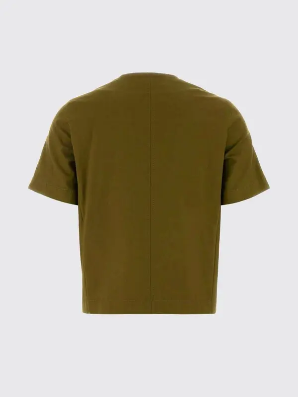 Max Mara Short-sleeved Stretch Cotton Top With Pocket And Embroidered Logo - Kaki