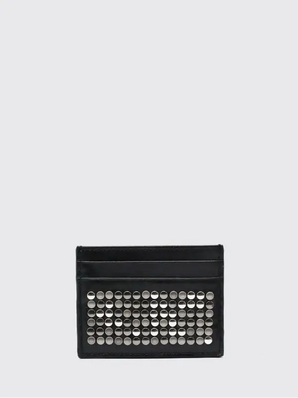 HTC LOS ANGELES Cow Leather Card Holder With Contrast Embroidery - Black