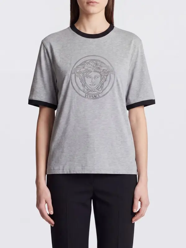 Versace Medusa Logo Print Cotton Crew-neck T-shirt - Grey