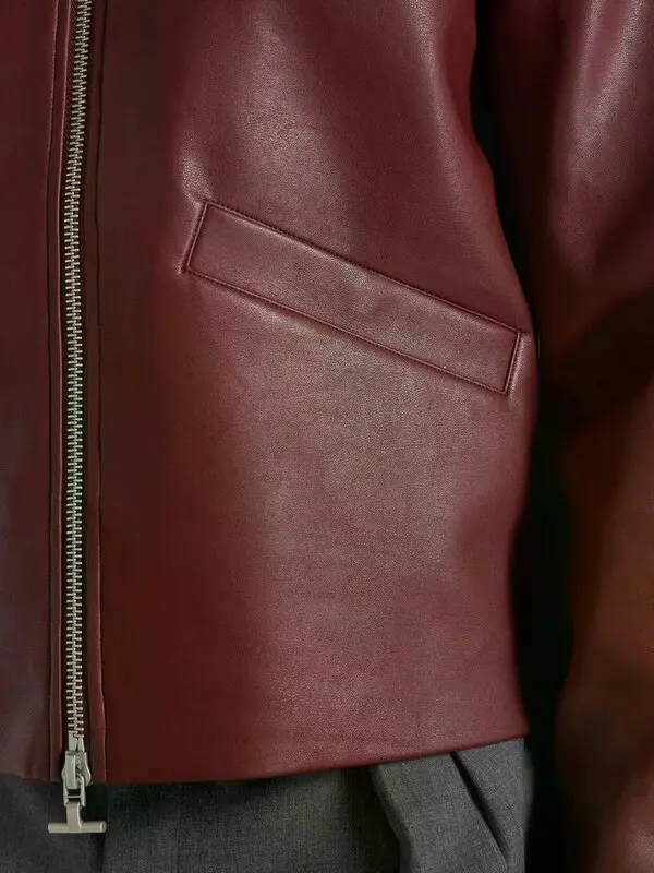 Manière De Voir Yves In Wine Minimal Leather Jacket