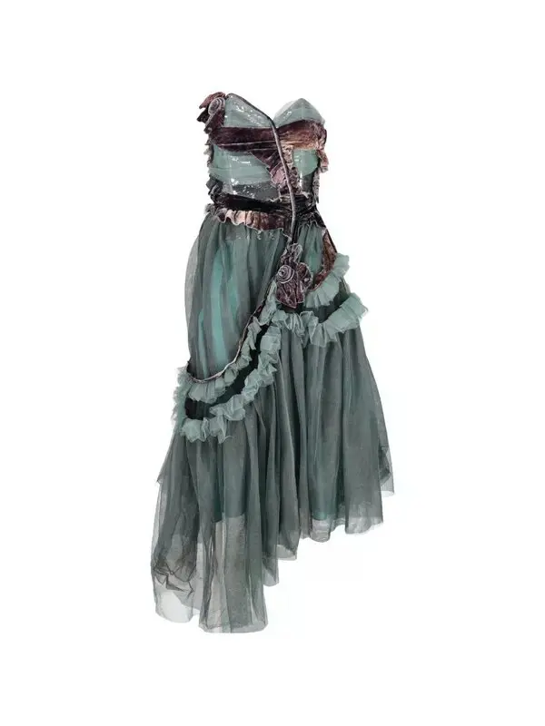 MAISON MARGIELA Ruffle-trimmed Velvet Midi Dress