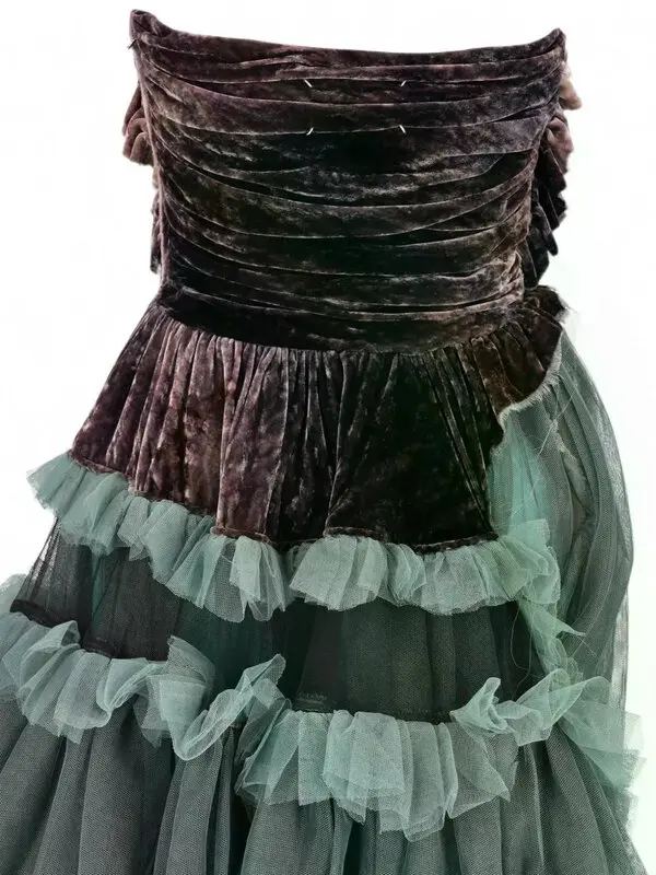 MAISON MARGIELA Ruffle-trimmed Velvet Midi Dress