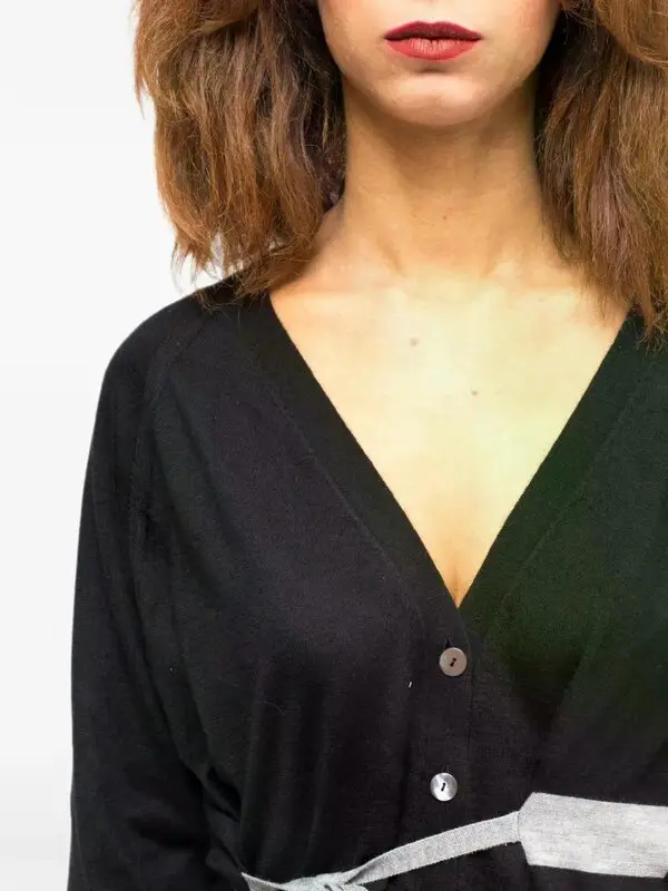 LA ROSE Belted V-neck Cardigan