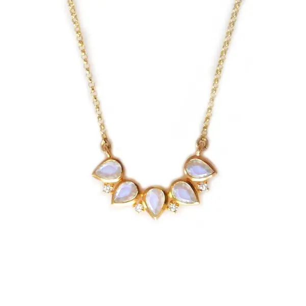 LA KAISER Rainbow Moonstone & Diamond Horizon Pendant - Gold