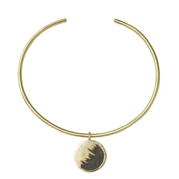 ZEWORKS Black / Gold Sahara Blues – La Luna Handcrafted Brass Choker With Lava Stone Inlay - Black/gold