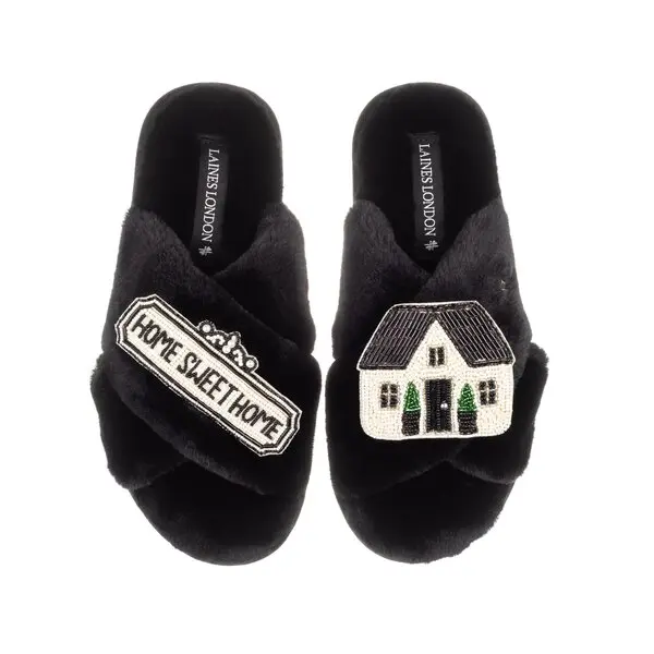 LAINES LONDON Classic Laines Slippers With Home Sweet Home Brooches