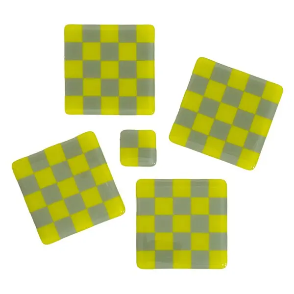 DAVID PERRY GLASS & CERAMICS Green / Grey Lemongrass & Celadon Chequered Glass Coasters