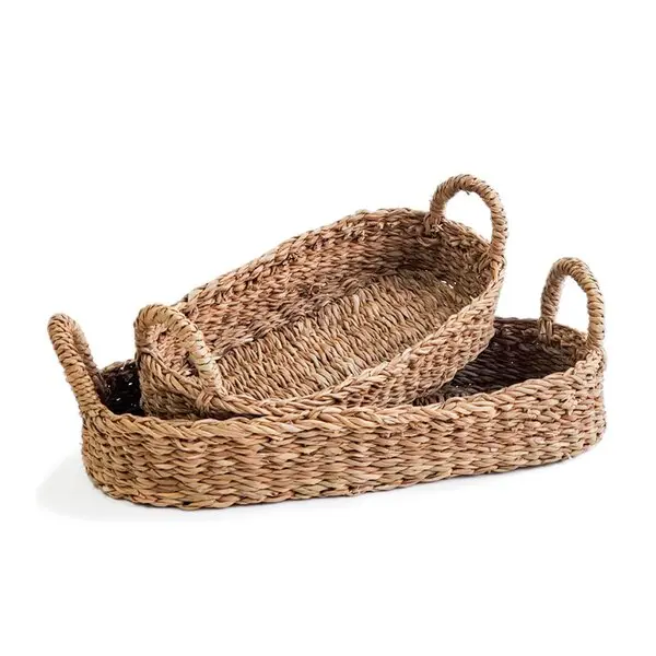 KORISSA Savar Bread Basket With Natural Handle Set Of Two - Brown