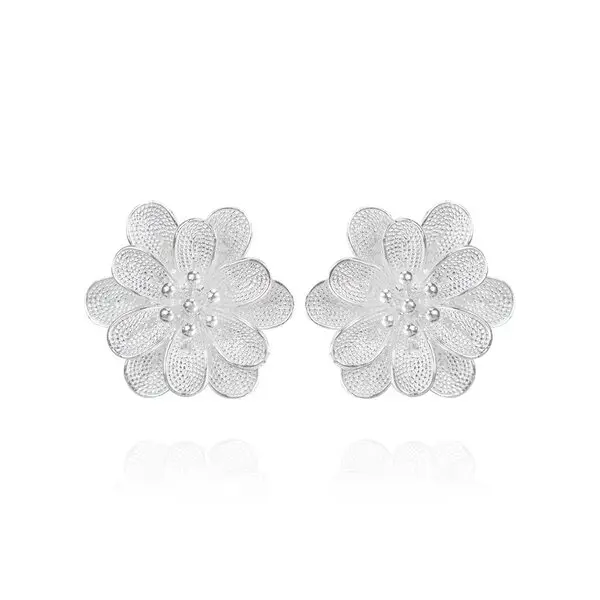 FAR EAST JEWELRY Handcrafted Flower Cluster Earrings - Silver