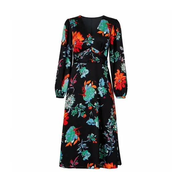 YUMI Floral Midi Dress With Long Sleeves