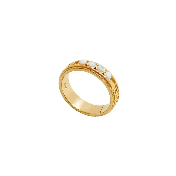 KARMA AND LUCK Infinite Light Opal Greek Key Ring - Gold
