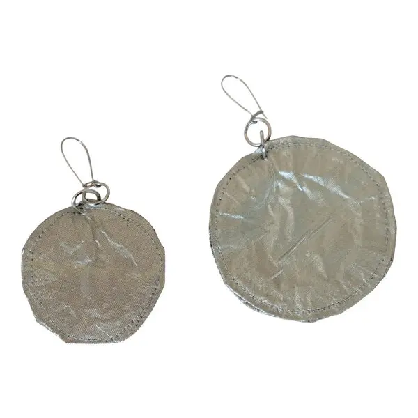 ROMER MILLINERY Metallic Silk Coin Earings Assymetrical - Silver