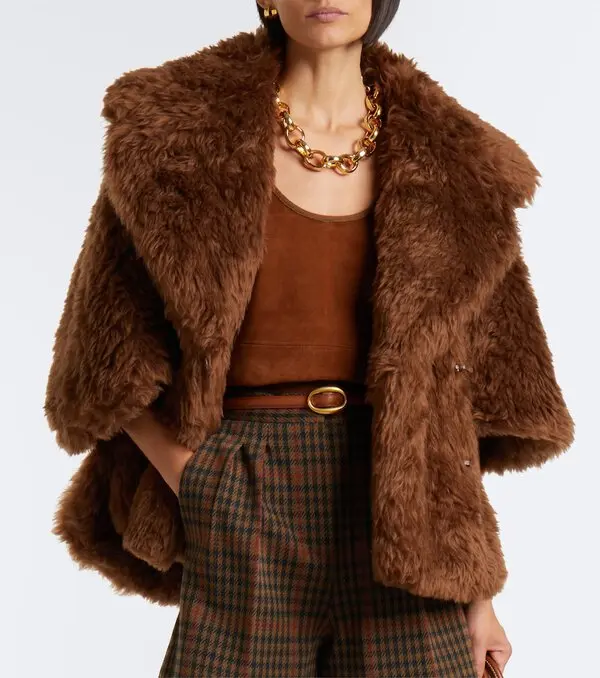 Max Mara Wool And Cashmere-paneled Suede Top - Brown
