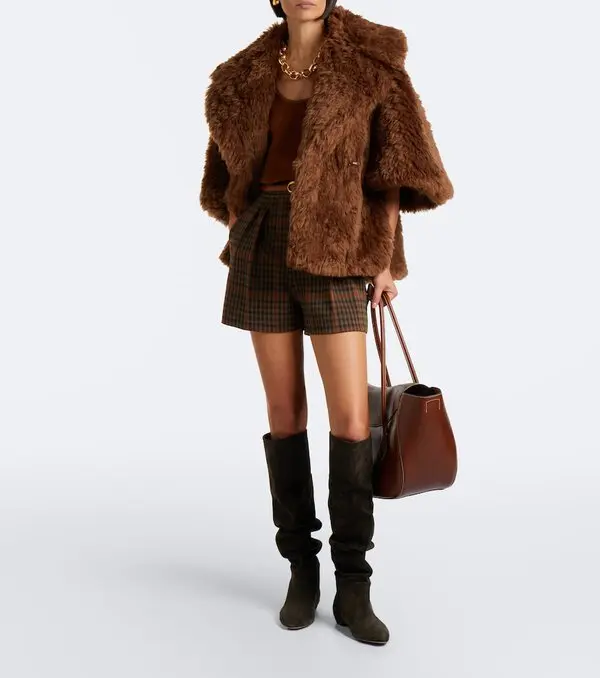 Max Mara Wool And Cashmere-paneled Suede Top - Brown