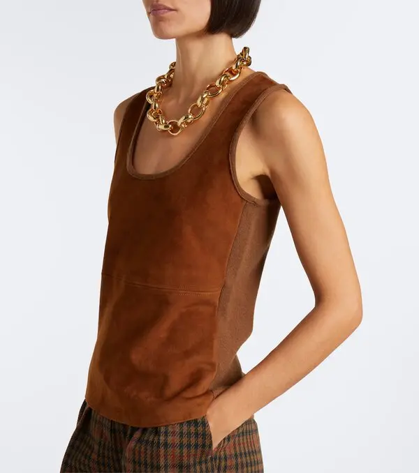 Max Mara Wool And Cashmere-paneled Suede Top - Brown