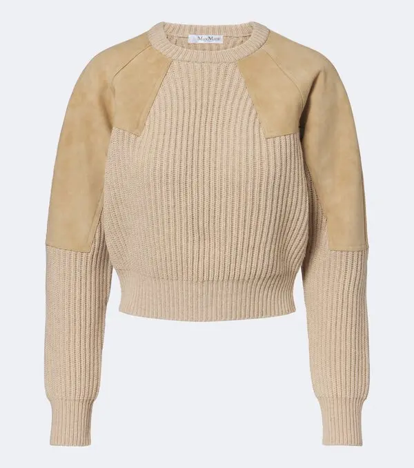 Max Mara Suede-paneled Wool And Cashmere Sweater