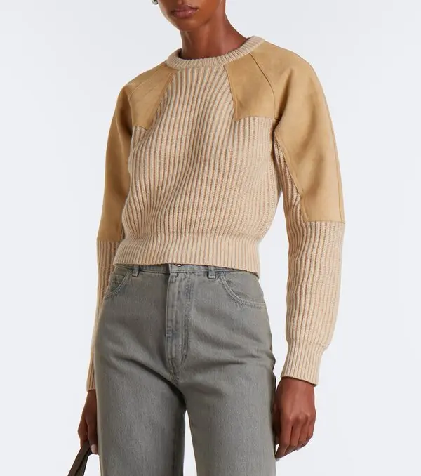 Max Mara Suede-paneled Wool And Cashmere Sweater